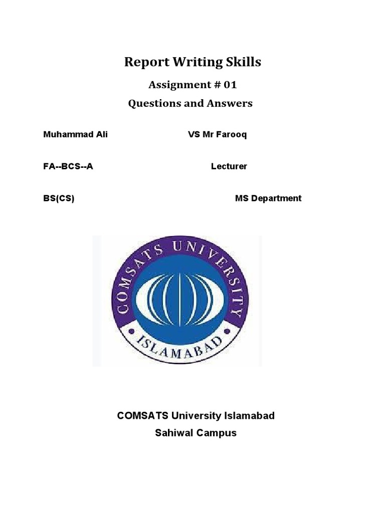 Report Writing Skills: Assignment # 01 Questions and Answers | PDF ...