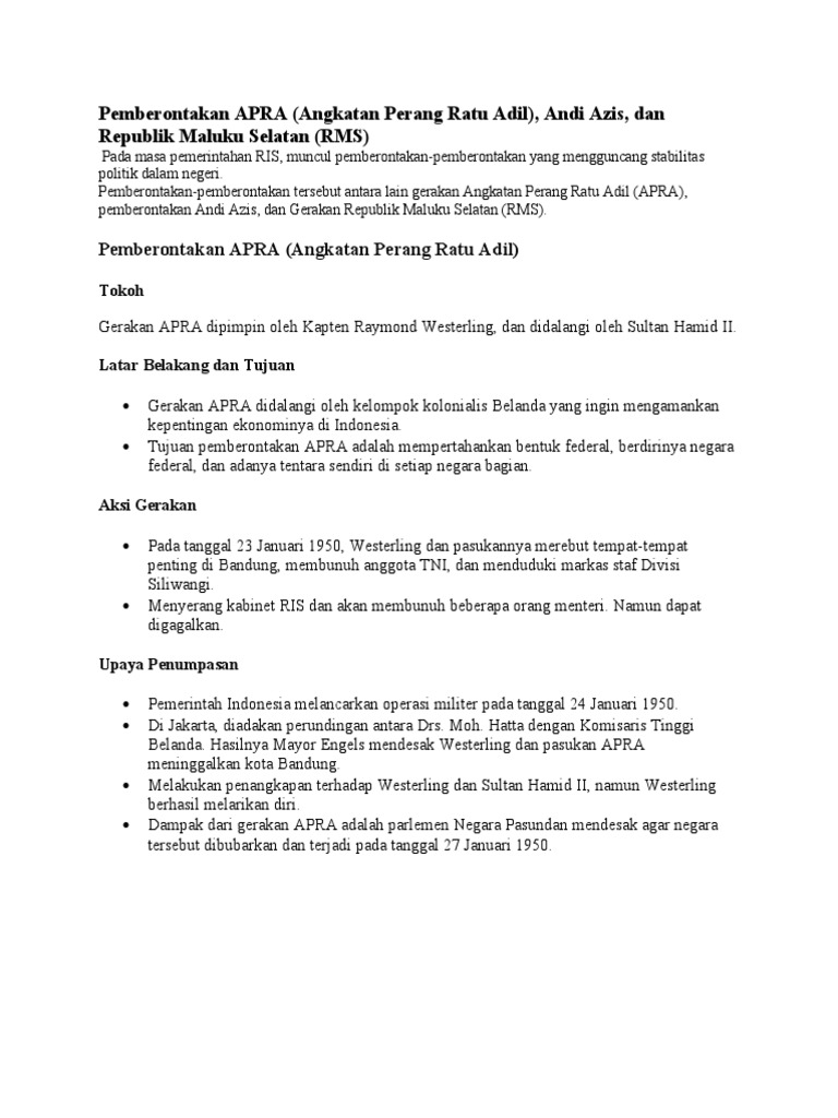 Pemberontakan APRA, Andi Aziz, Dan RMS | PDF | Perjalanan