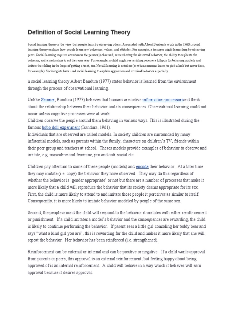 Understanding Social Learning Theory | PDF | Reinforcement | Imitation