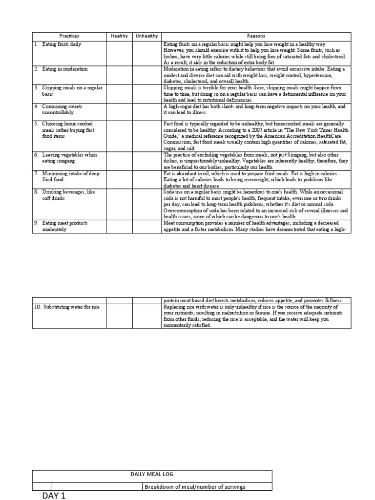 Health Table | Download Free PDF | Dieting | Foods