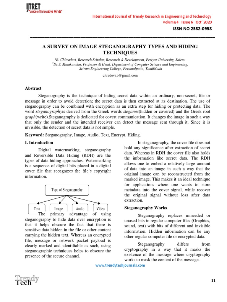 A Survey On Image Steganography Types and Hiding Techniques | PDF | Data Compression | Computer ...