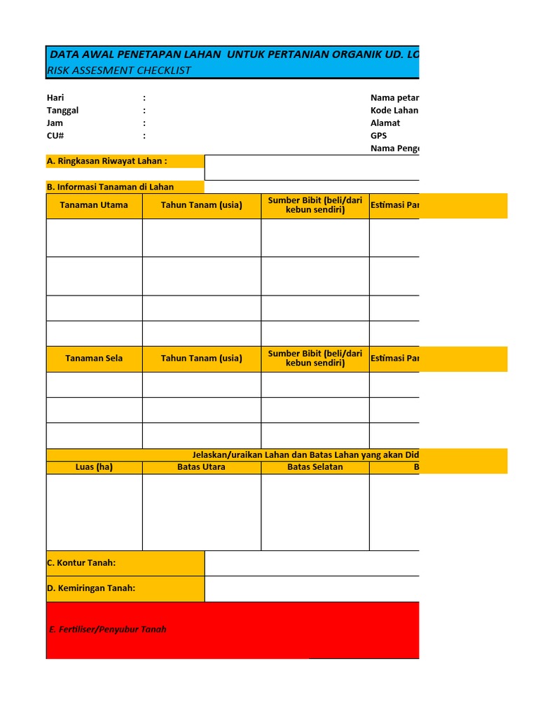 Assesment Risk Form | PDF