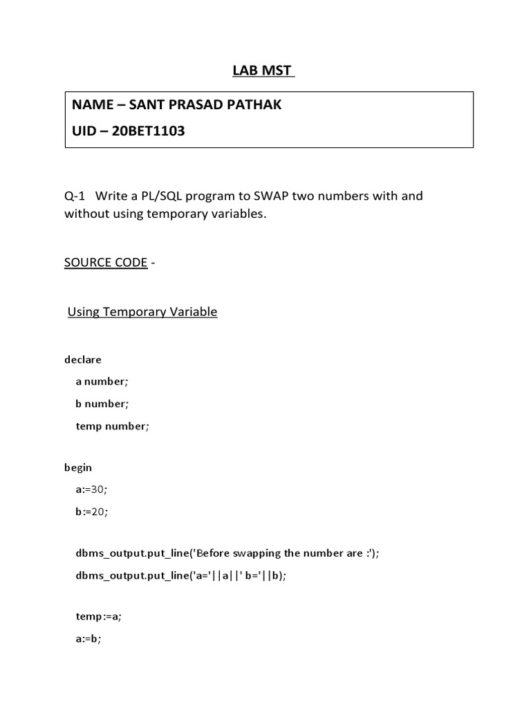 DBMS Lab MST | PDF