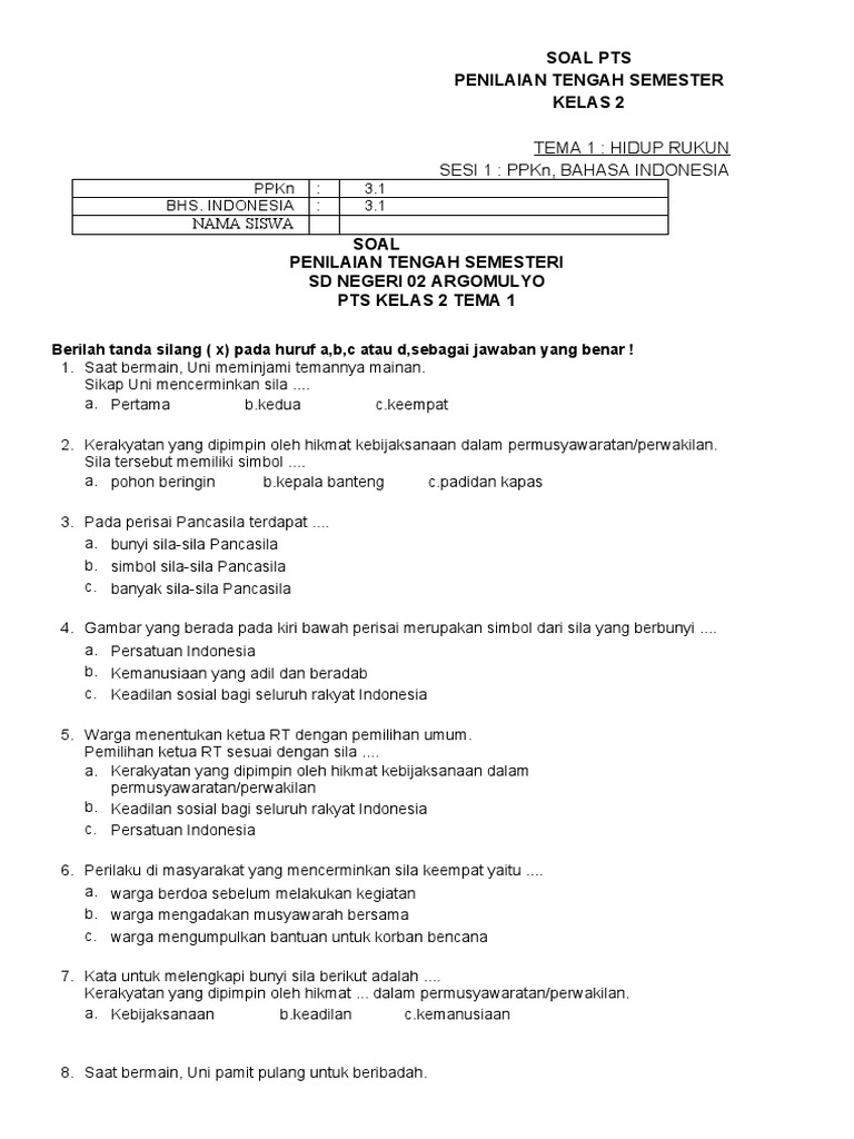 SOAL PTS KLS 2 TM 1-1 | PDF | Kajian Bahasa Asing