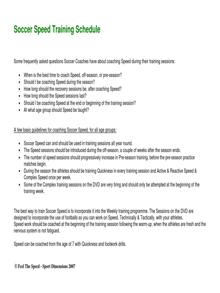 Soccer Speed Training Schedule | PDF