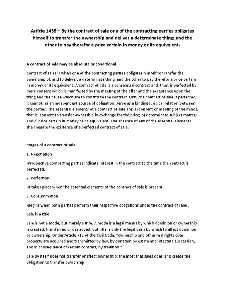 A Contract of Sale May Be Absolute or Conditional | PDF | Prices | Justice