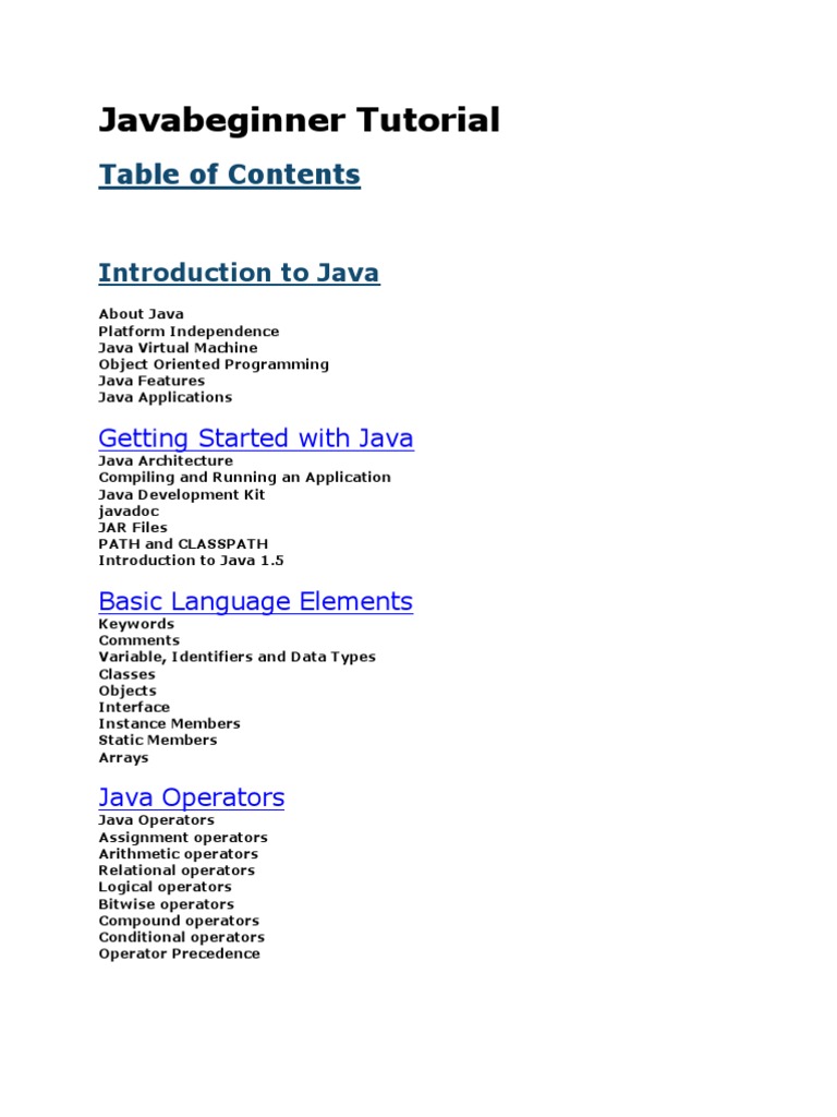 Javabeginner Tutorial Pdf Java Programming Language Class Computer Programming