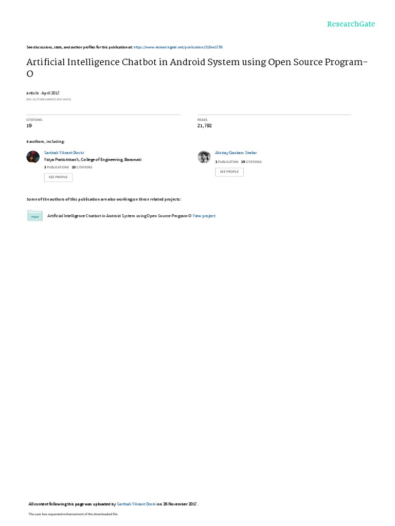 Artificial Intelligence Chatbot in Android System Using Open Source ...
