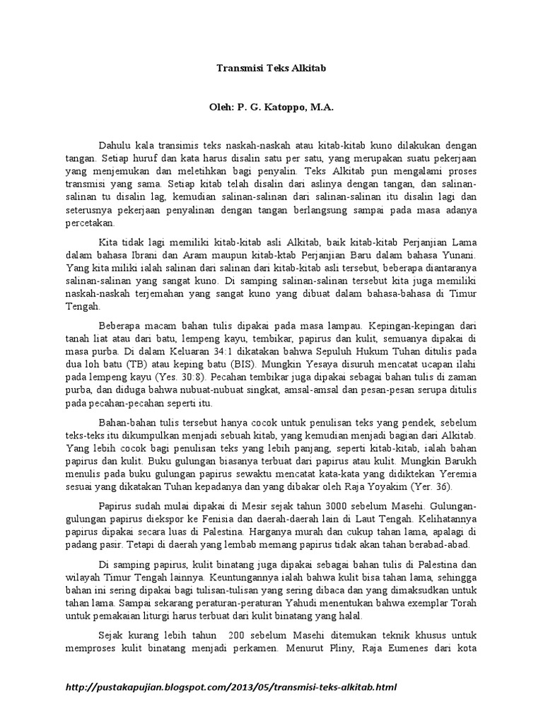 Sejarah Transmisi Teks Alkitab | PDF | Klasik