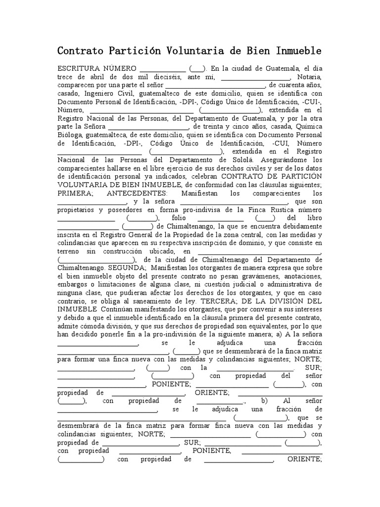 Contrato Partición Voluntaria de Bien Inmueble | PDF | Ley común | Justicia