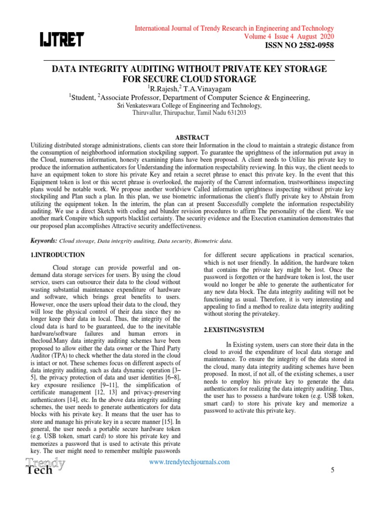 Data Integrity Auditing Without Private Key Storage For Secure Cloud Storage | Download Free PDF ...