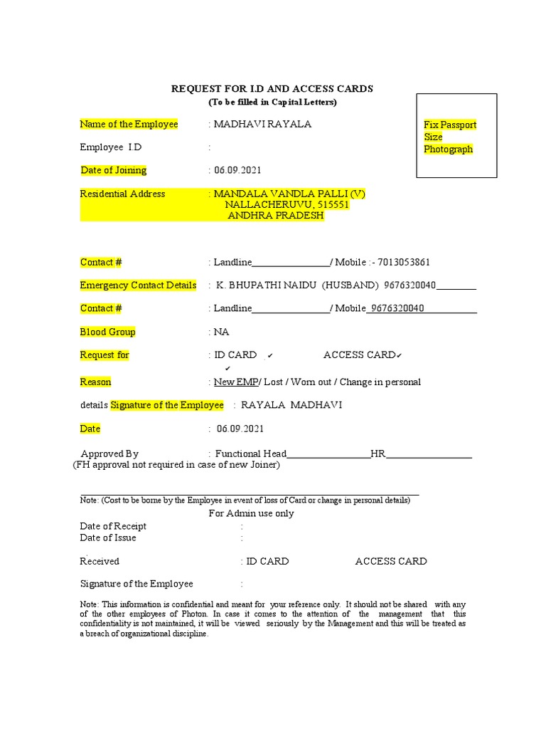Employee ID & Access Request | PDF