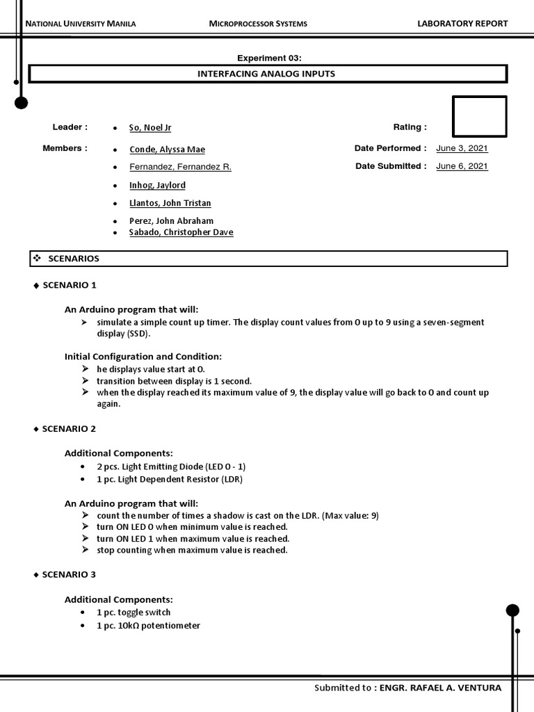 Ex3-Interfacing Analog Input and Output - SO | PDF | Arduino ...