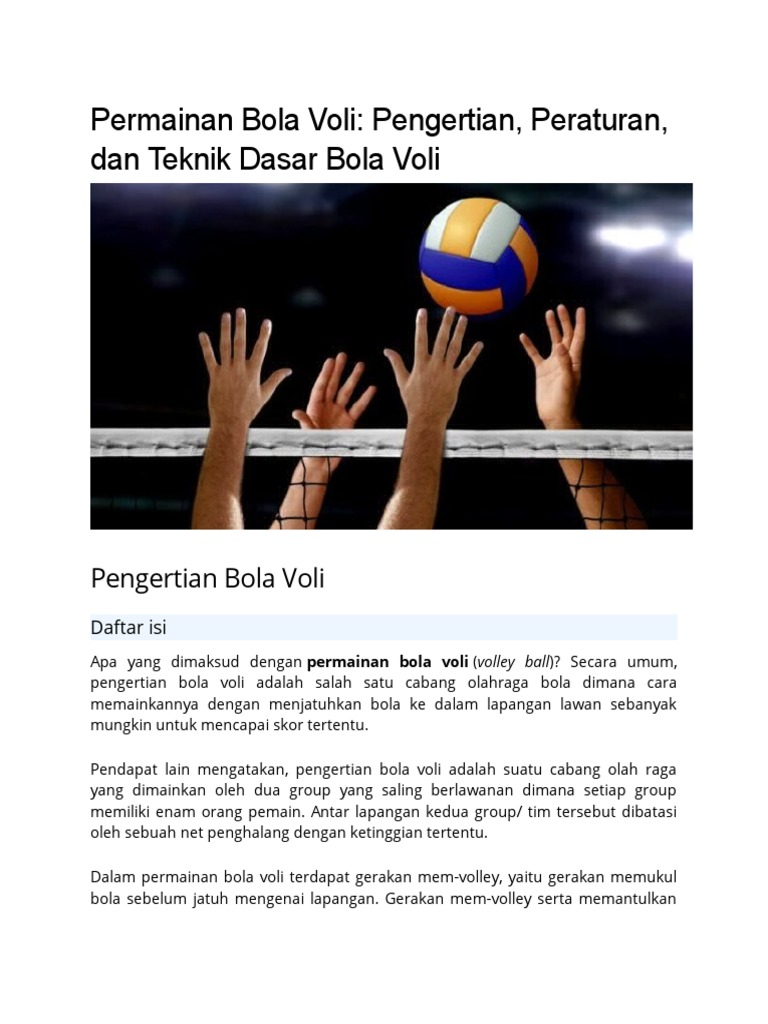 Pengertian dan Teknik Dasar Bola Voli | PDF