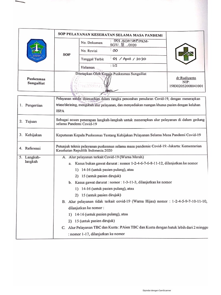 SOP Pelayanan Kesehatan Selama Masa Pandemi | PDF