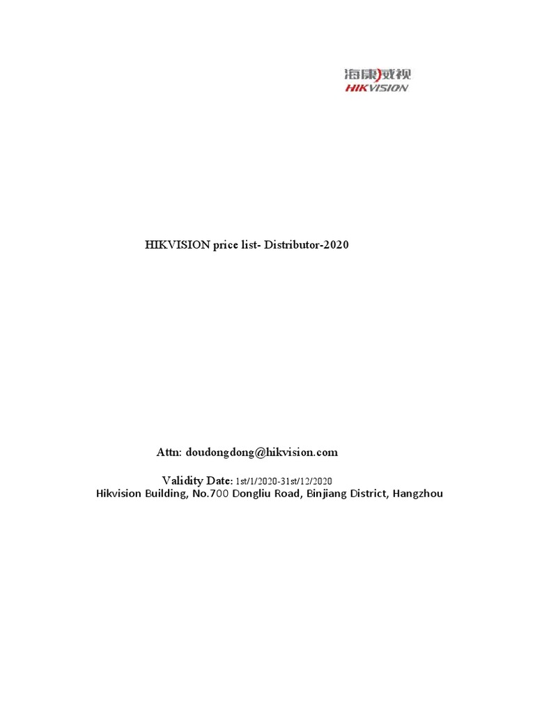 HIKVISION Price List Distributor-2020 | PDF | Data Compression | Camera