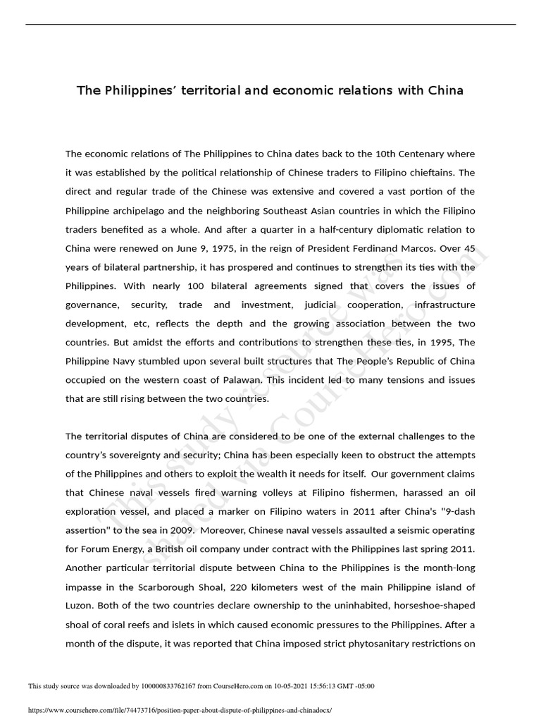 This Study Resource Was: The Philippines' Territorial and Economic ...