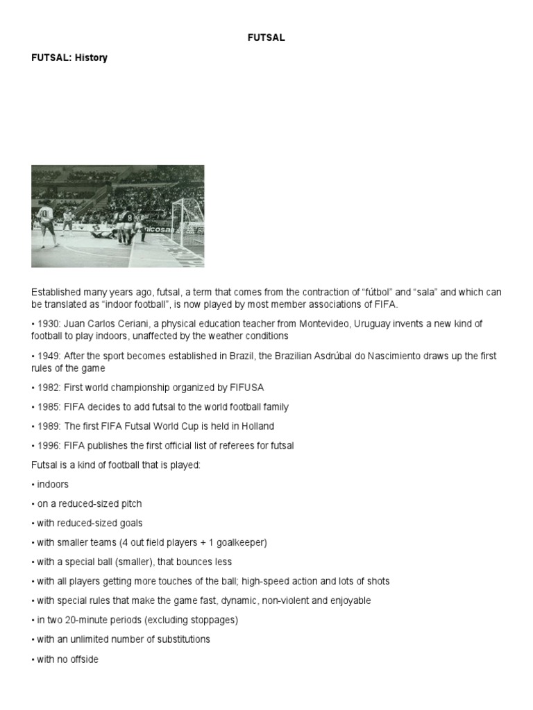 Futsal FUTSAL: History | PDF | Association Football | Games Of Physical ...
