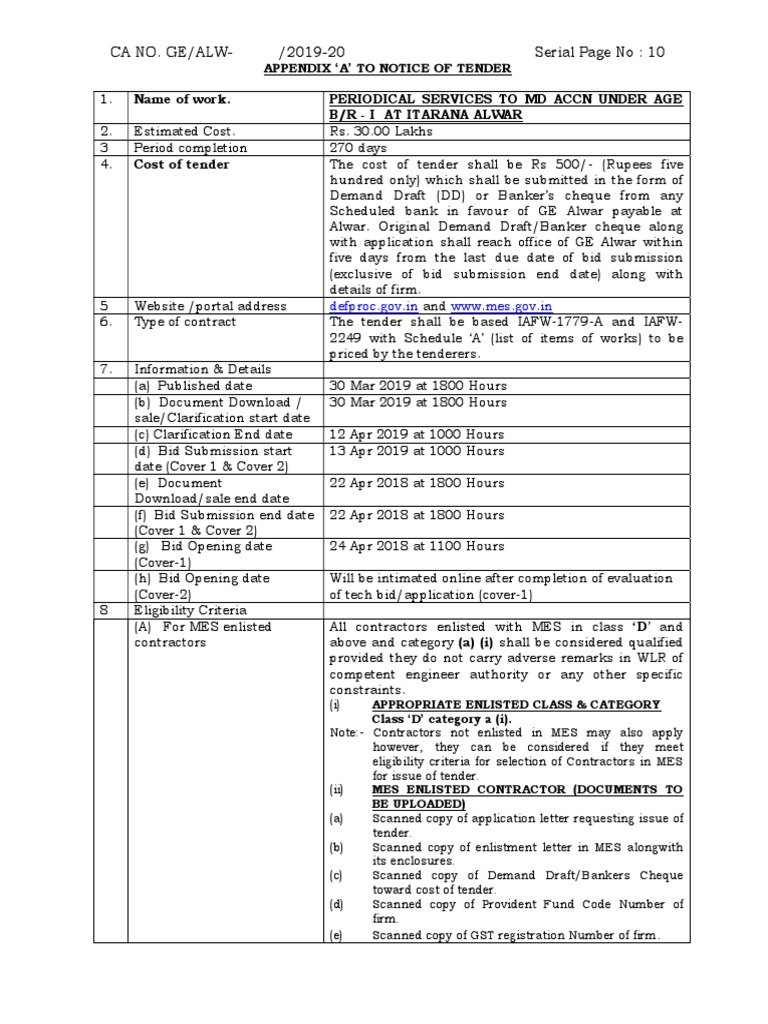 CA NO. GE/ALW-/2019-20 Serial Page No: 10: Defproc - Gov.in WWW - Mes ...