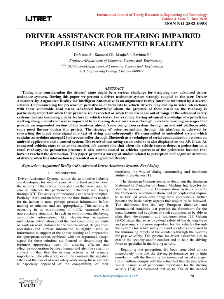 Driver Assistance For Hearing Impaired People Using Augmented Reality ...