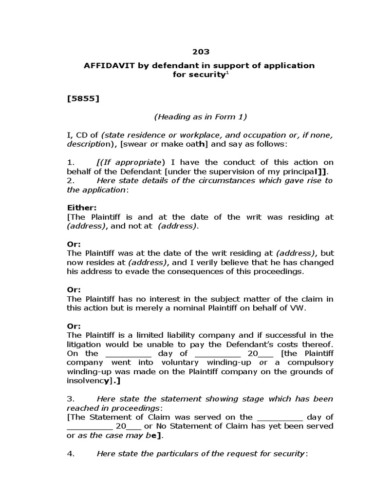 Defendant's Affidavit for Security Request | PDF | Liquidation | Affidavit