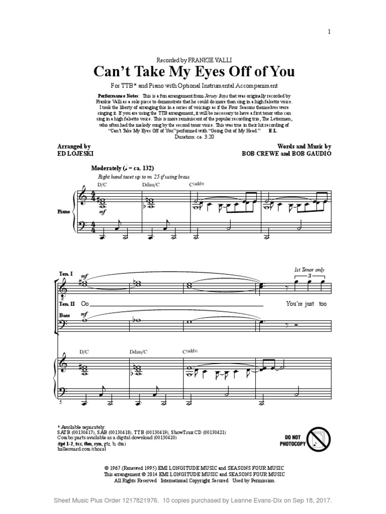 Can T Take My Eyes Off of You | PDF | Performing Arts