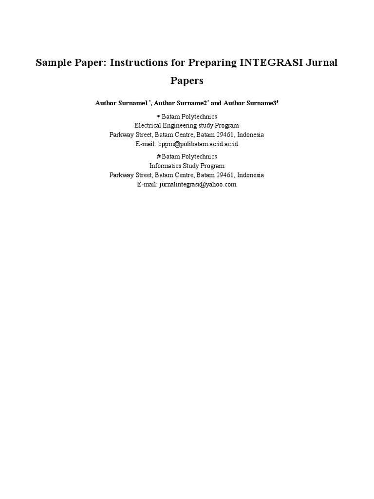 Sample Paper: Instructions For Preparing INTEGRASI Jurnal Papers | PDF ...