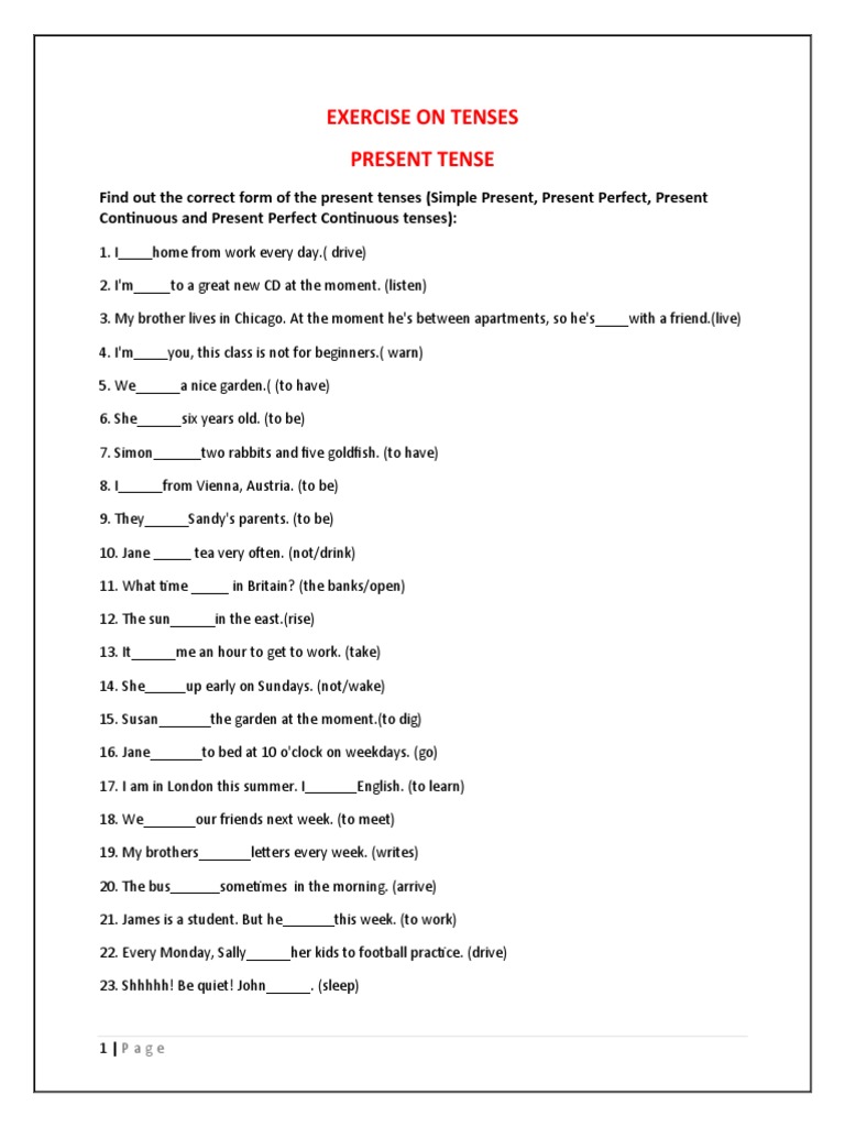 Exercise Present Tense | PDF