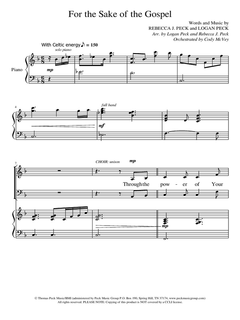 For The Sake of The Gospel (Arranged by Logan Peck and Rebecca J. Peck ...