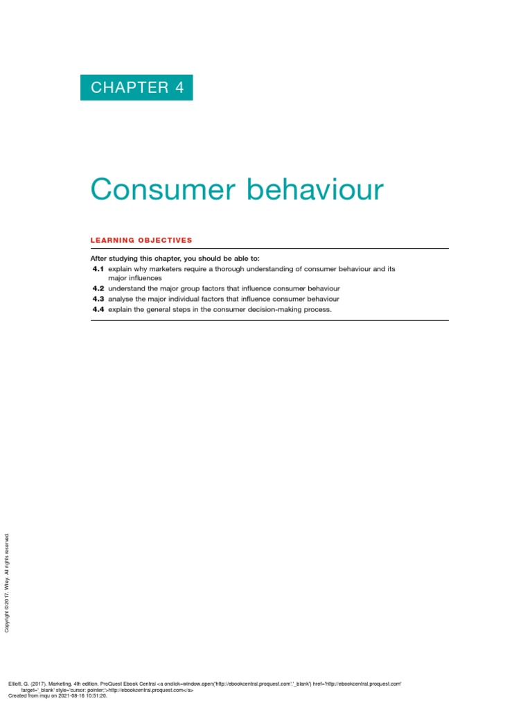 CHAPTER 4 Consumer Behaviour | PDF | Behavior | Consumer Behaviour