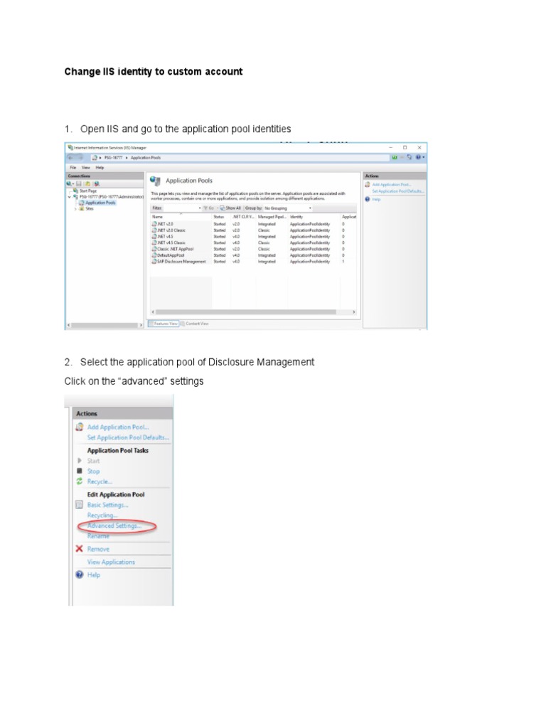 Open IIS and Go To The Application Pool Identities | PDF