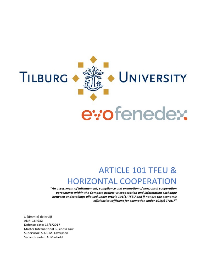Art 101 TFEU and Horizontal Cooperation in EU | PDF | Monopoly ...