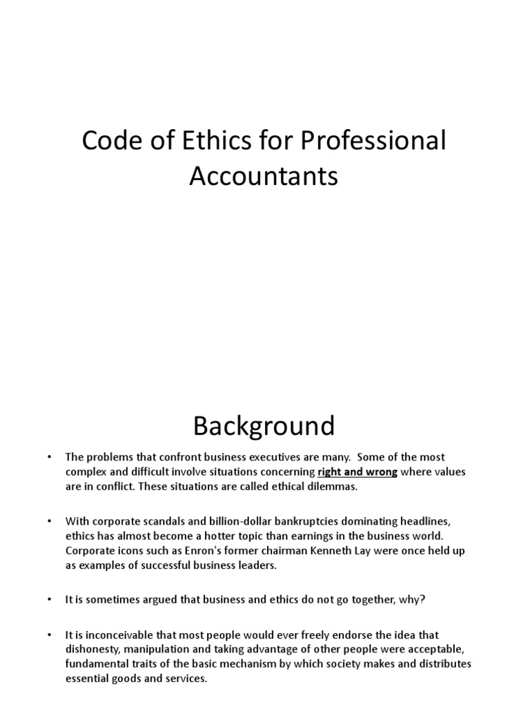 Code of Ethics For Professional Accountants - Nov 2018 COE | PDF ...