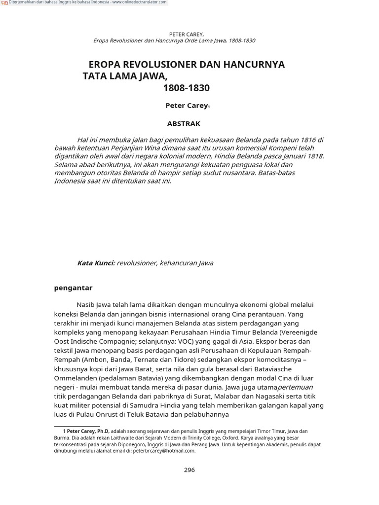 Peter Carey - Revolutionary Europe and The Destruction of Java's Old ...