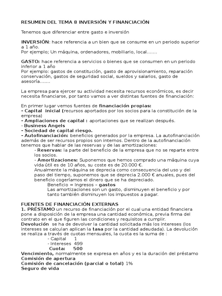 RESUMEN DEL TEMA 8 Eie | PDF | Interés | Bancos