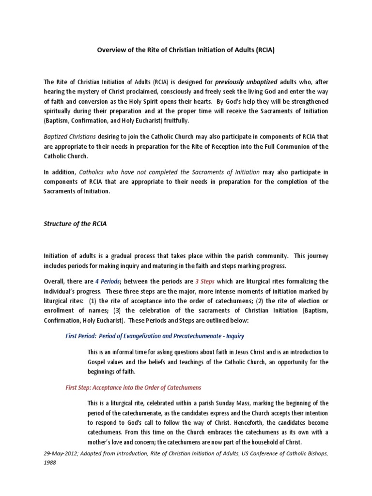 Overview of The Rite of Christian Initiation of Adults (RCIA) | PDF ...