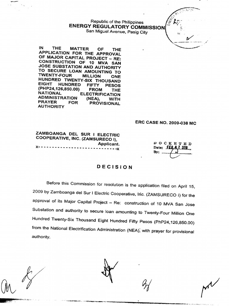 Decision ERC CaseNo.2009-038MC ZAMSURECO+I 1 | PDF