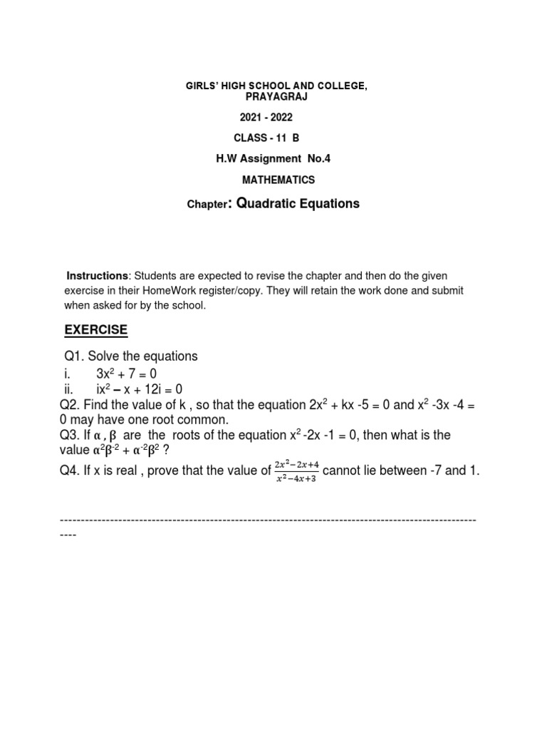 Class 11 B H. W Assignment No. 4 | PDF