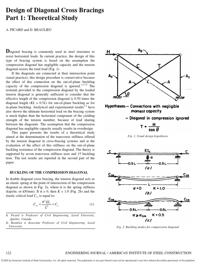 Design of Diagonal Cross Bracings Part 1 Theoretical Study PDF | PDF ...