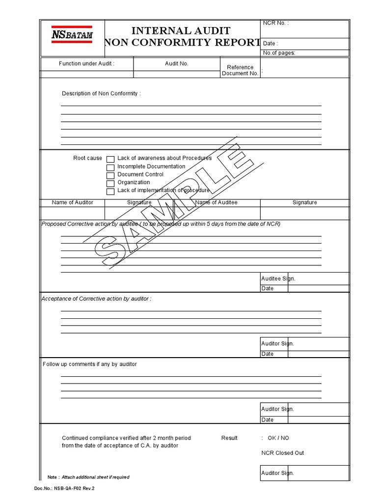 NSB-QA-F02 - Non Conformity Form | PDF