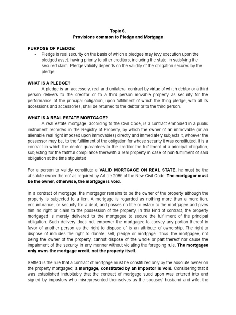 Pledge and Mortgage Provisions Explained | PDF | Mortgage Law | Foreclosure