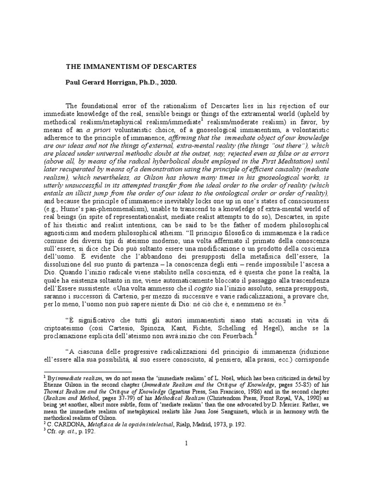 The Immanentism of Descartes | PDF | Substance Theory | Essence