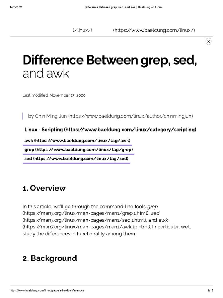 Difference Between Grep, Sed, and Awk - Baeldung On Linux | PDF | Unix | Computer Programming