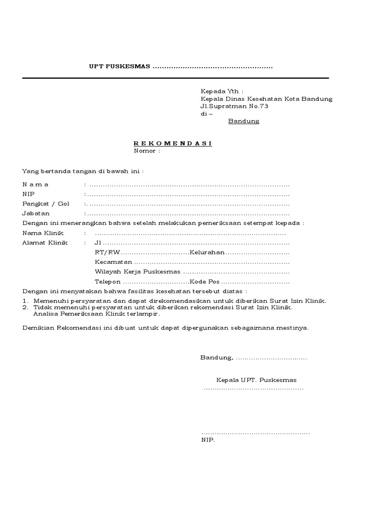 Rekomendasi Izin Klinik Pratama | PDF