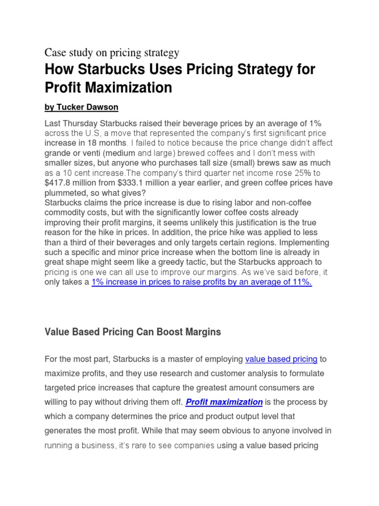 How Starbucks Uses Pricing Strategy For Profit Maximization | PDF ...
