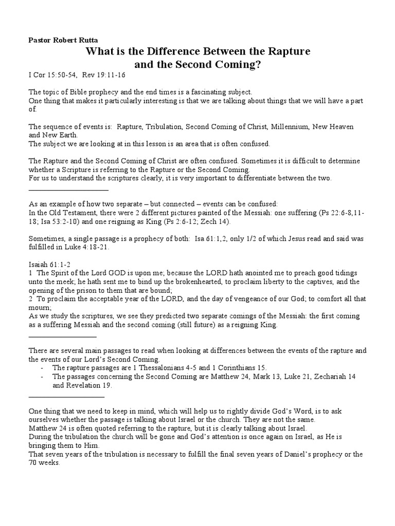 The Difference Between The Rapture and Second Coming of Christ | PDF ...