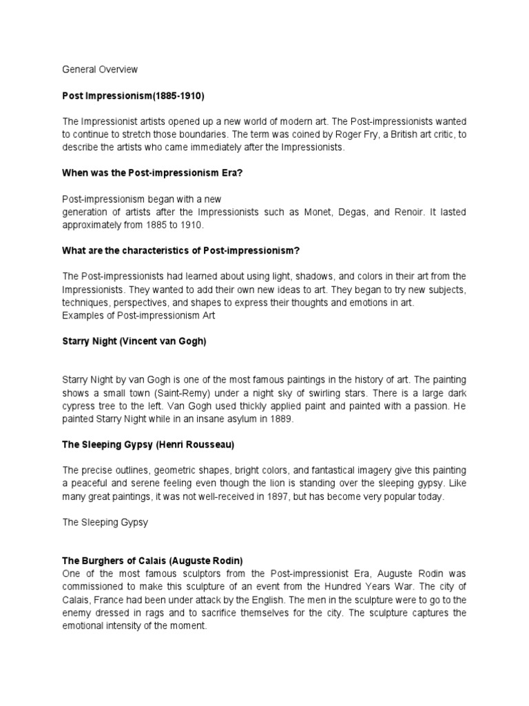 Post Impressionism (1885-1910) | PDF | Cubism | Pablo Picasso