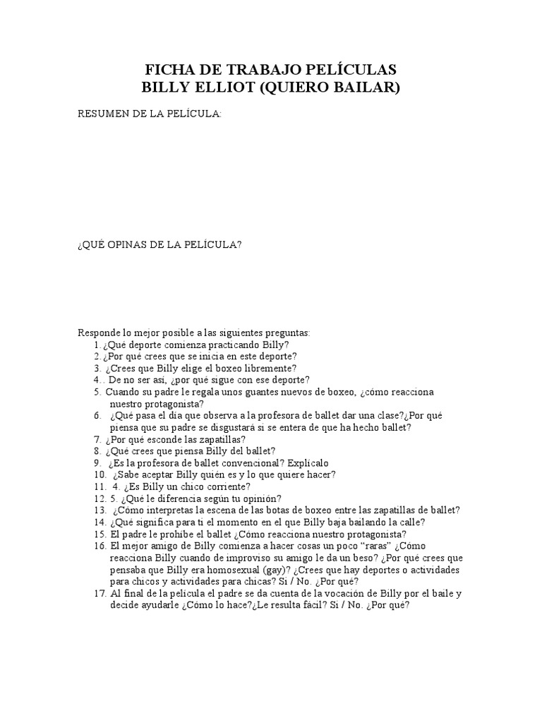 Ficha de Trabajo Peli¿Cula Billy Elliott (Definitiva) | PDF