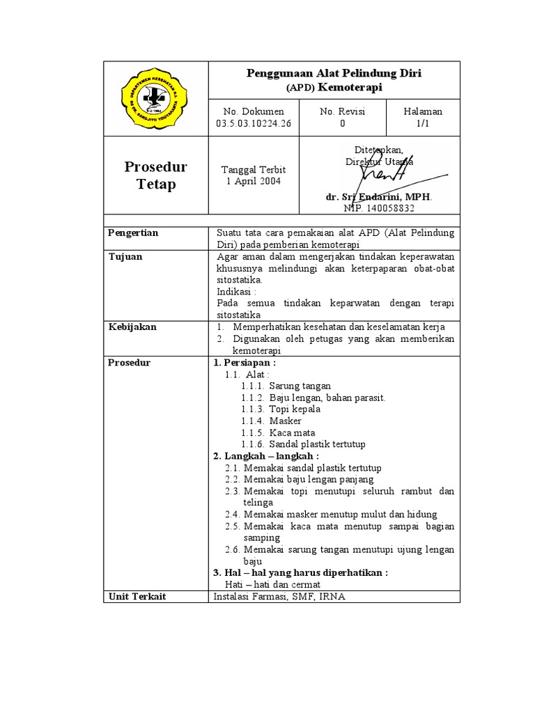 Prosedur Penggunaan APD Kemoterapi | PDF | Sains & Matematika