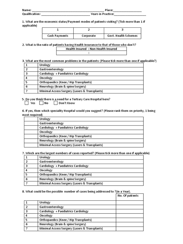 Questionnaire | PDF | Health Care | Urology